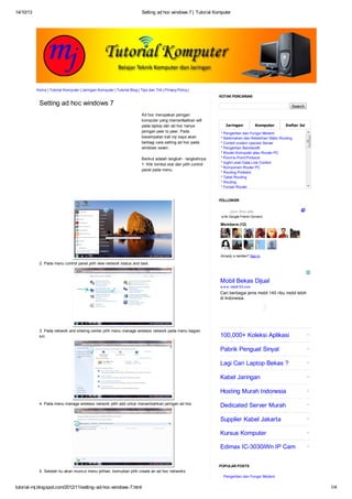 Setting ad hoc windows 7 tutorial komputer | PDF