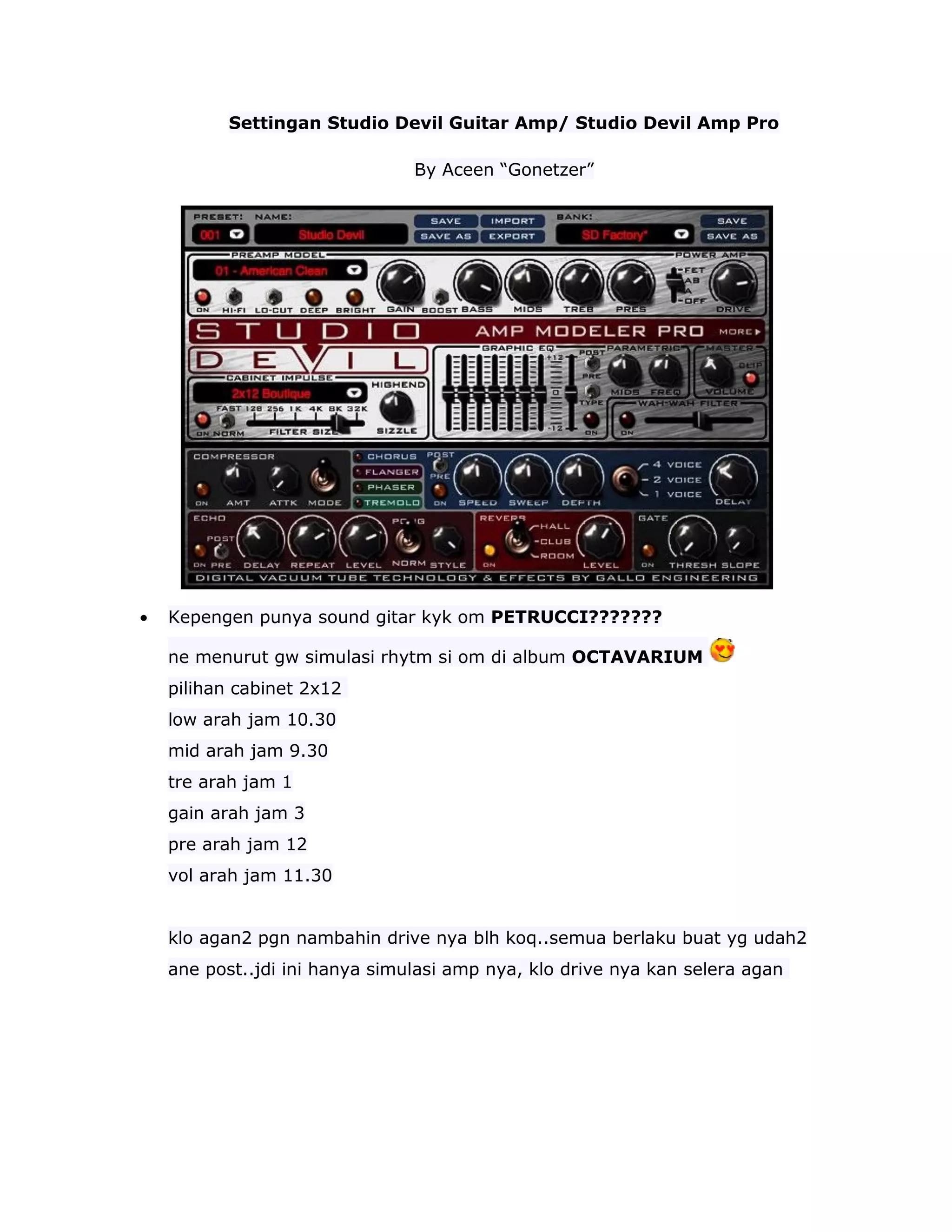 Settingan studio devil guitar amp | PDF