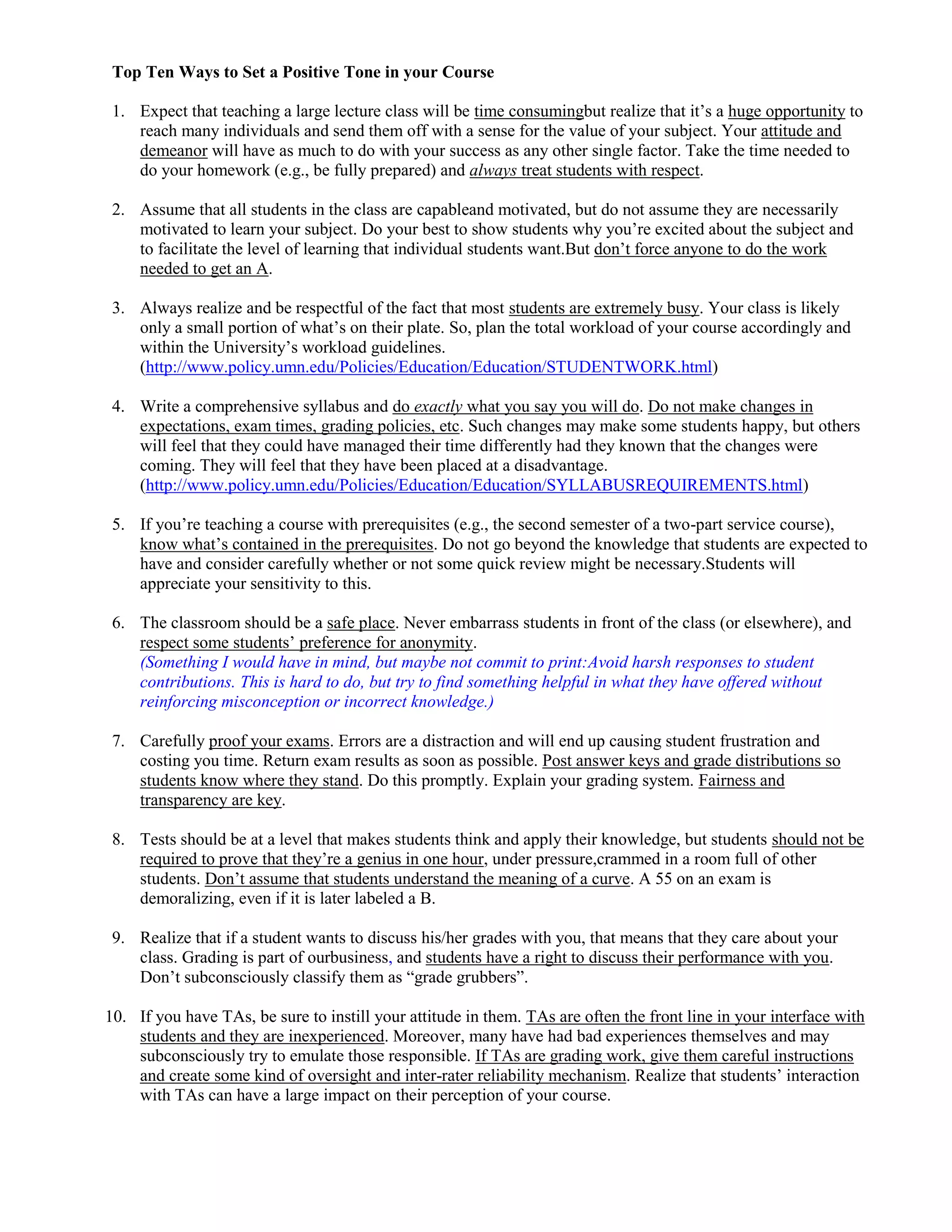 Setting Positive Tone: Top 10 List | DOCX