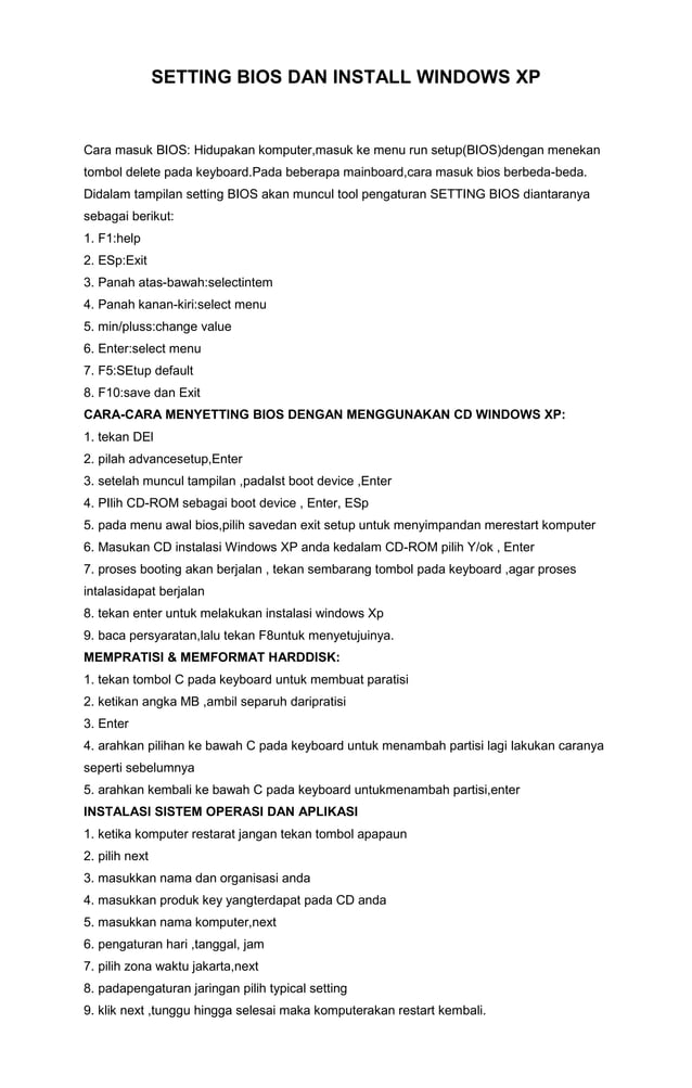 Setting bios dan install windows | DOCX