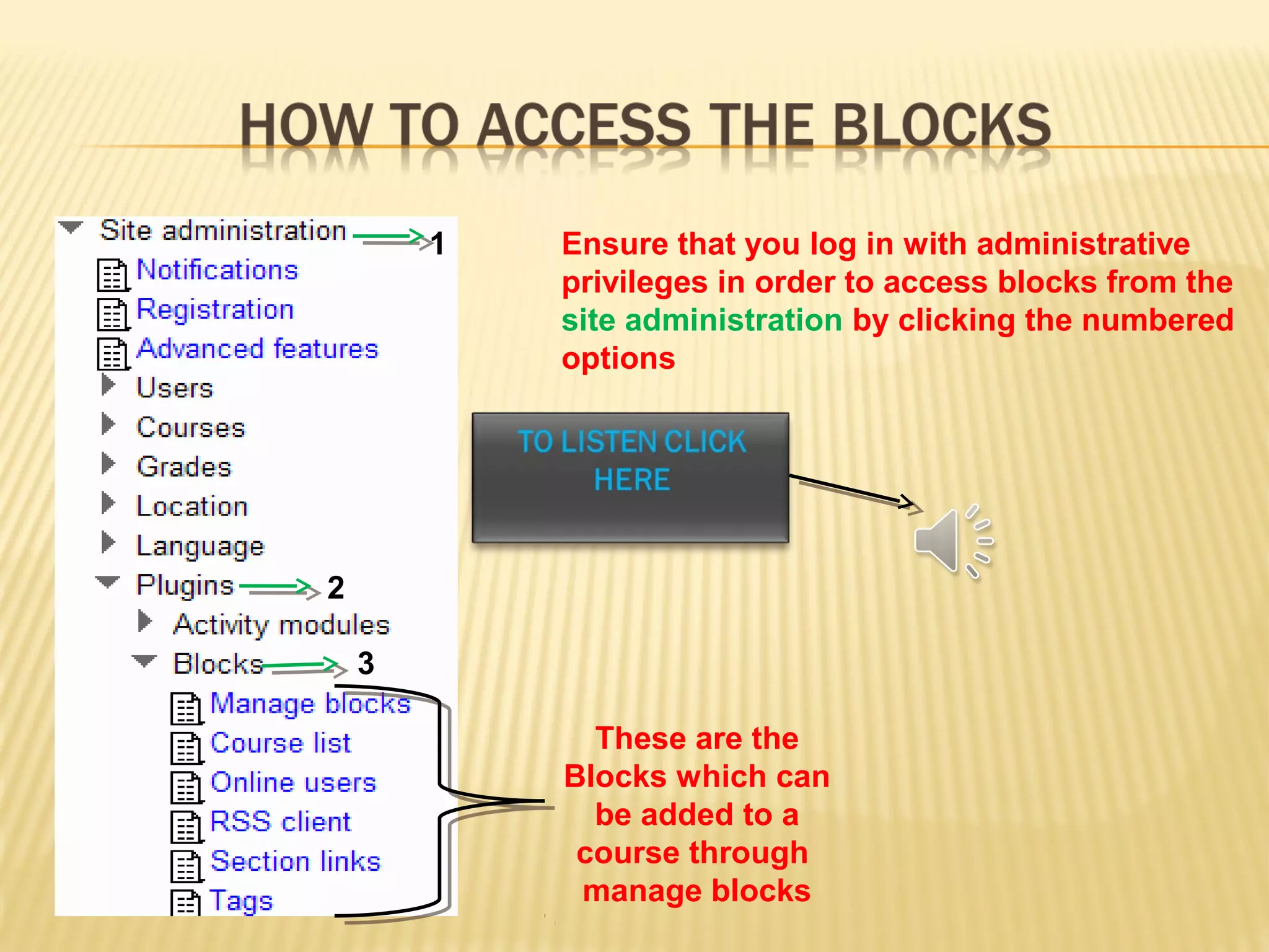 Setting blocks in moodle | PPT
