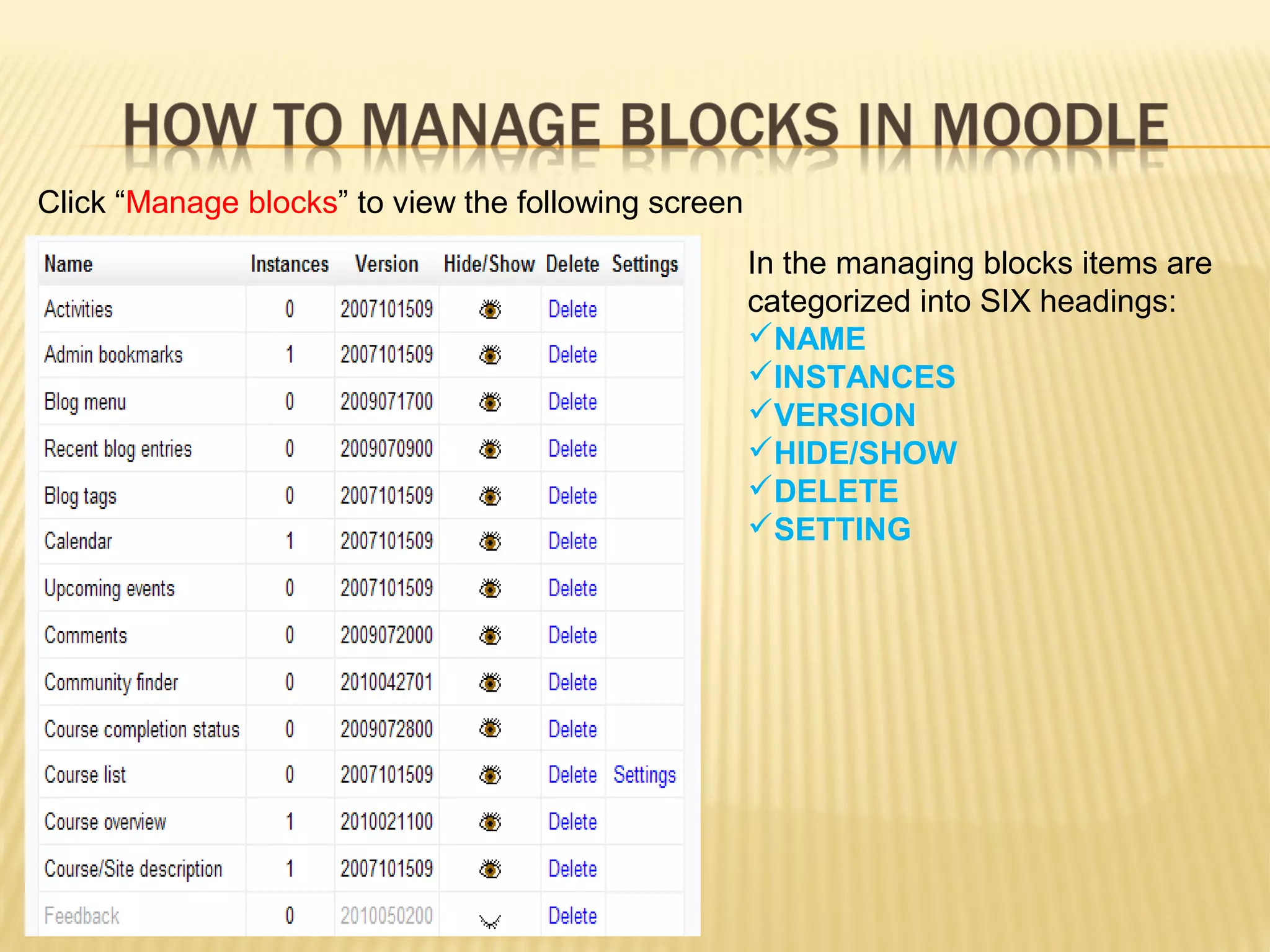 Setting blocks in moodle | PPT