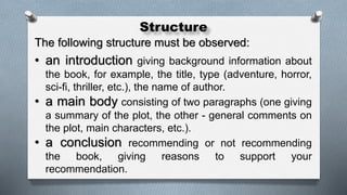 Setting up a book review for high school students | PPTX