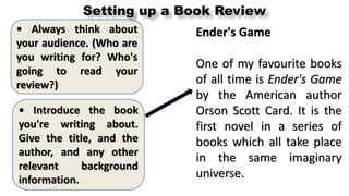 Setting up a book review for high school students | PPTX