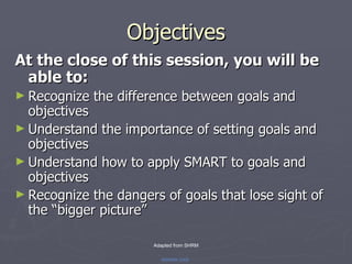 Setting Goals And Objectives Training | PPT