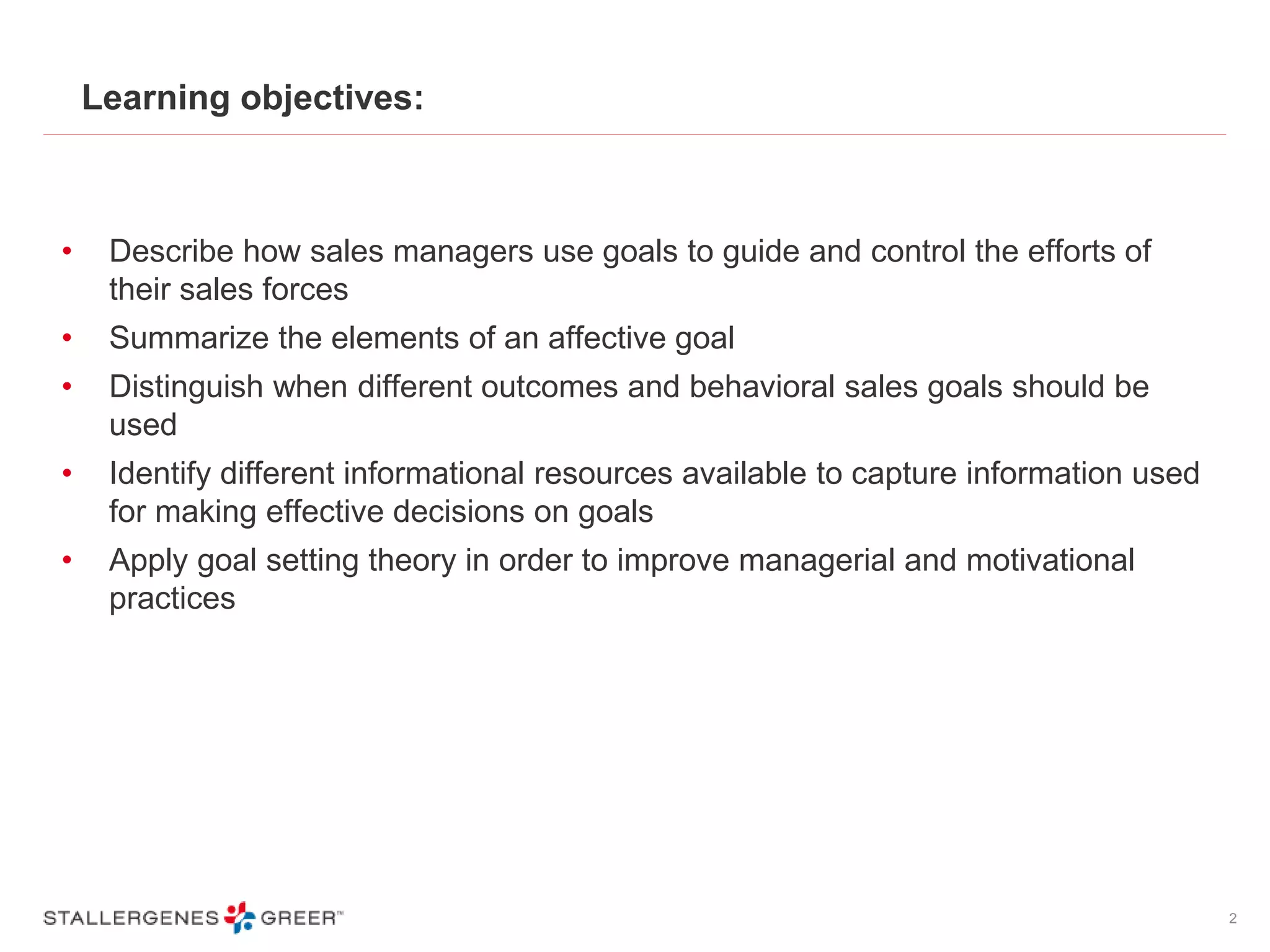 Setting goals & managing the sales force's performance | PPTX