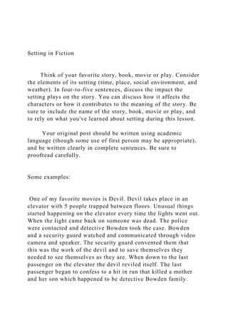 Setting in Fiction Think of your favorite story, boo.docx ...