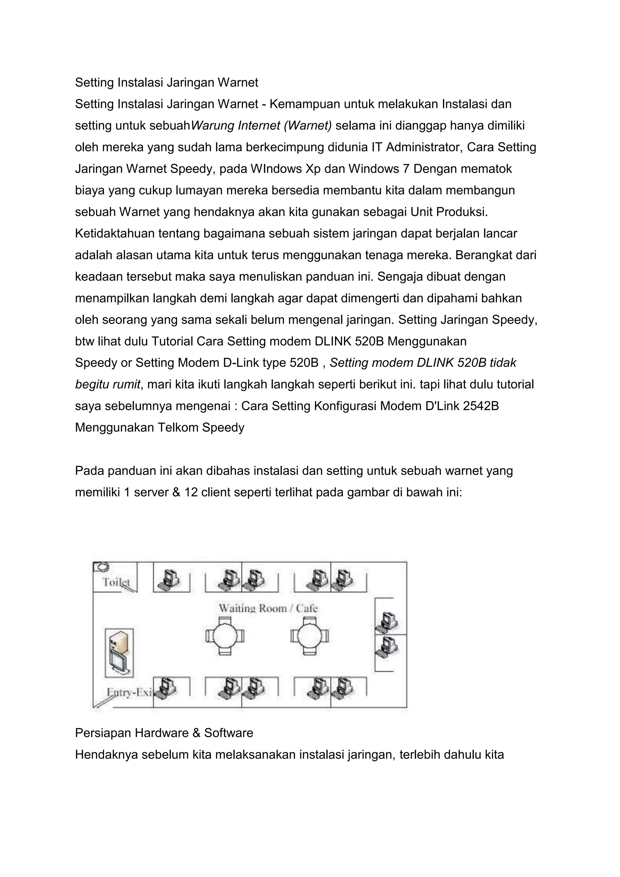 Setting instalasi jaringan warnet | DOCX
