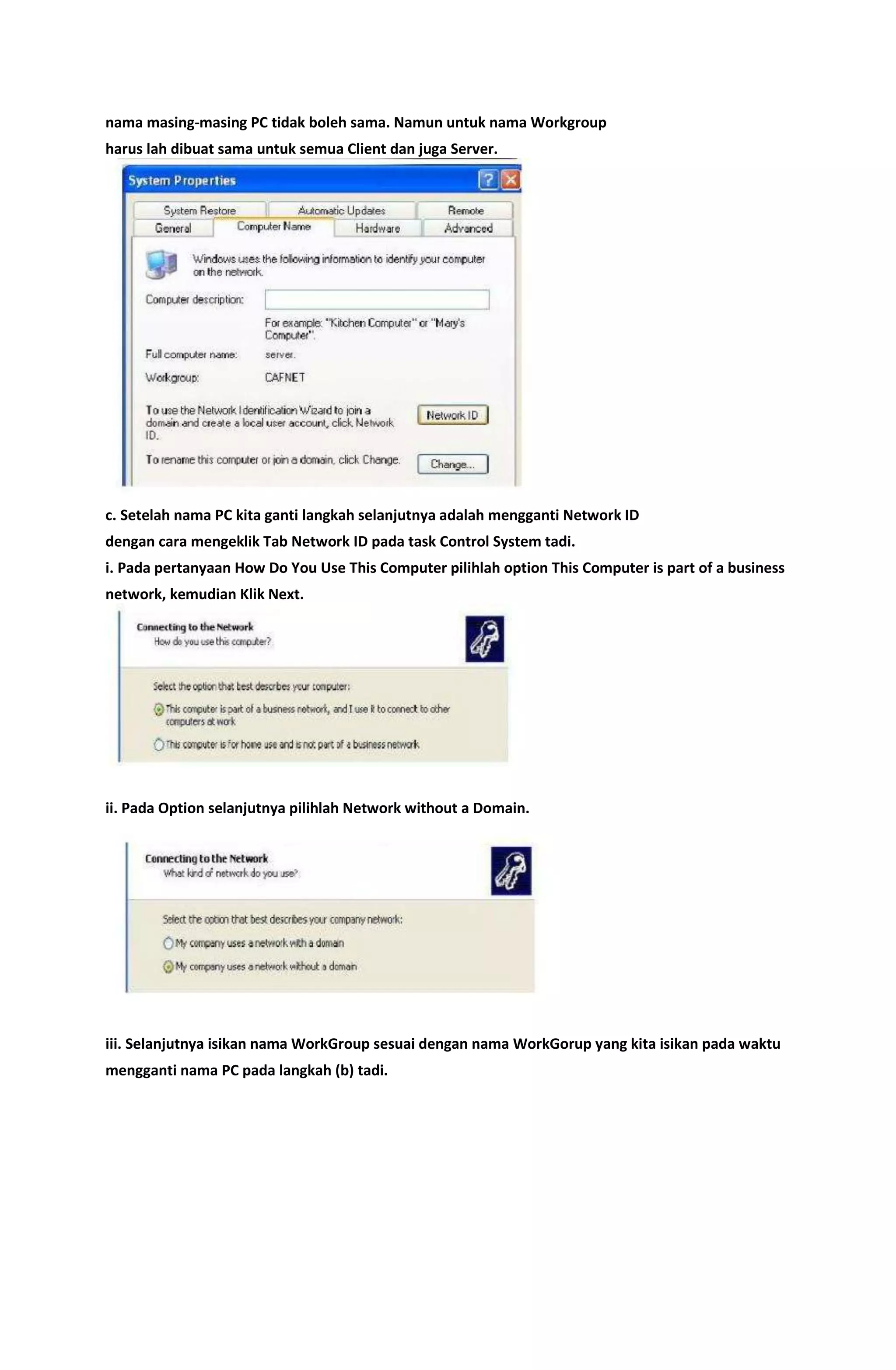 Setting jaringan warnet berbasis windows xp dan adsl modem | DOCX