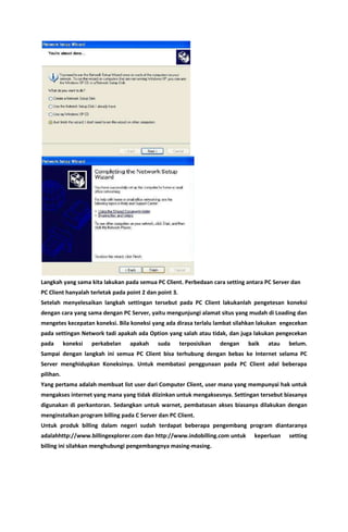 Setting jaringan warnet berbasis windows xp dan adsl modem | DOCX