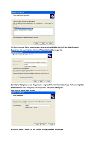 Setting jaringan warnet berbasis windows xp dan adsl modem | DOCX