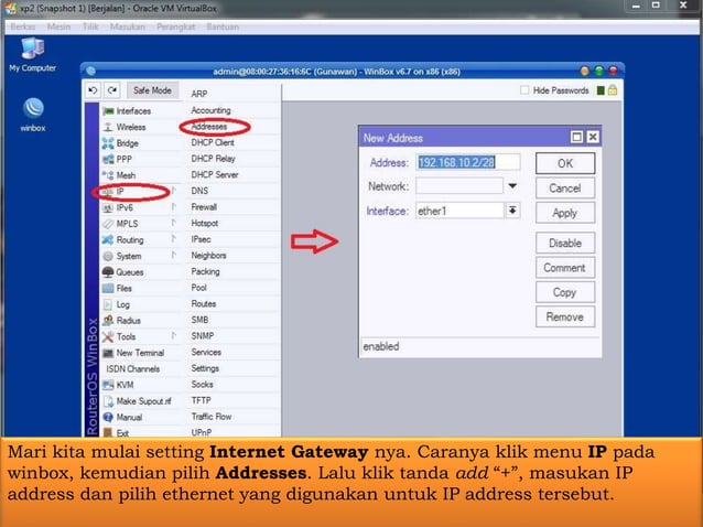 Setting mikrotik sebagai gateway dengan winbox | PPT