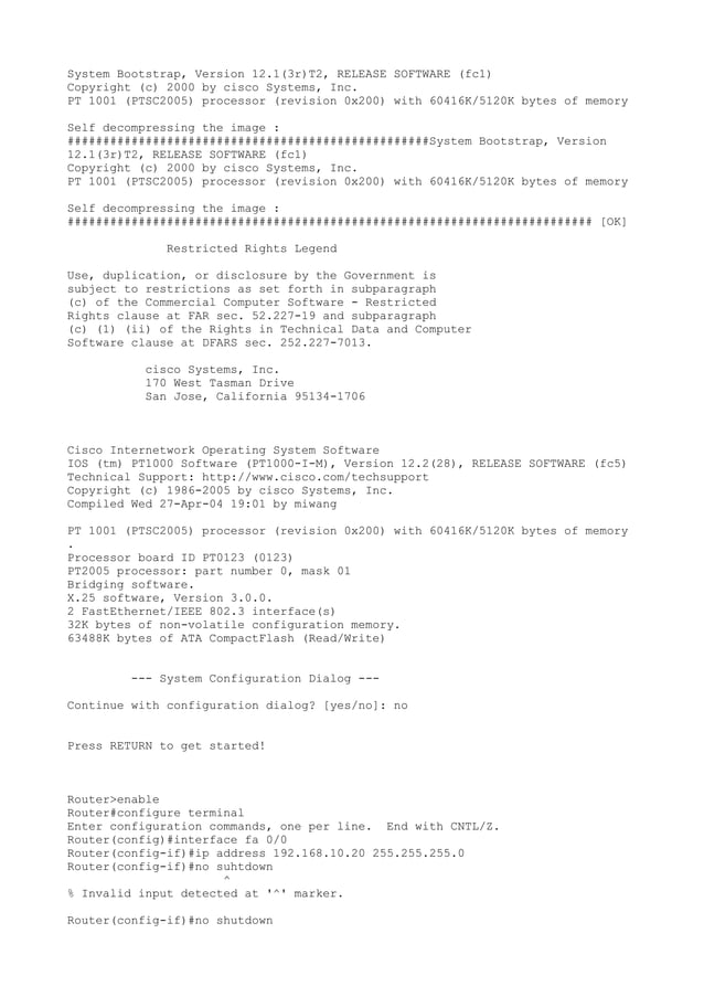 Setting packet tracer | TXT | Operating Systems | Computer Software and Applications