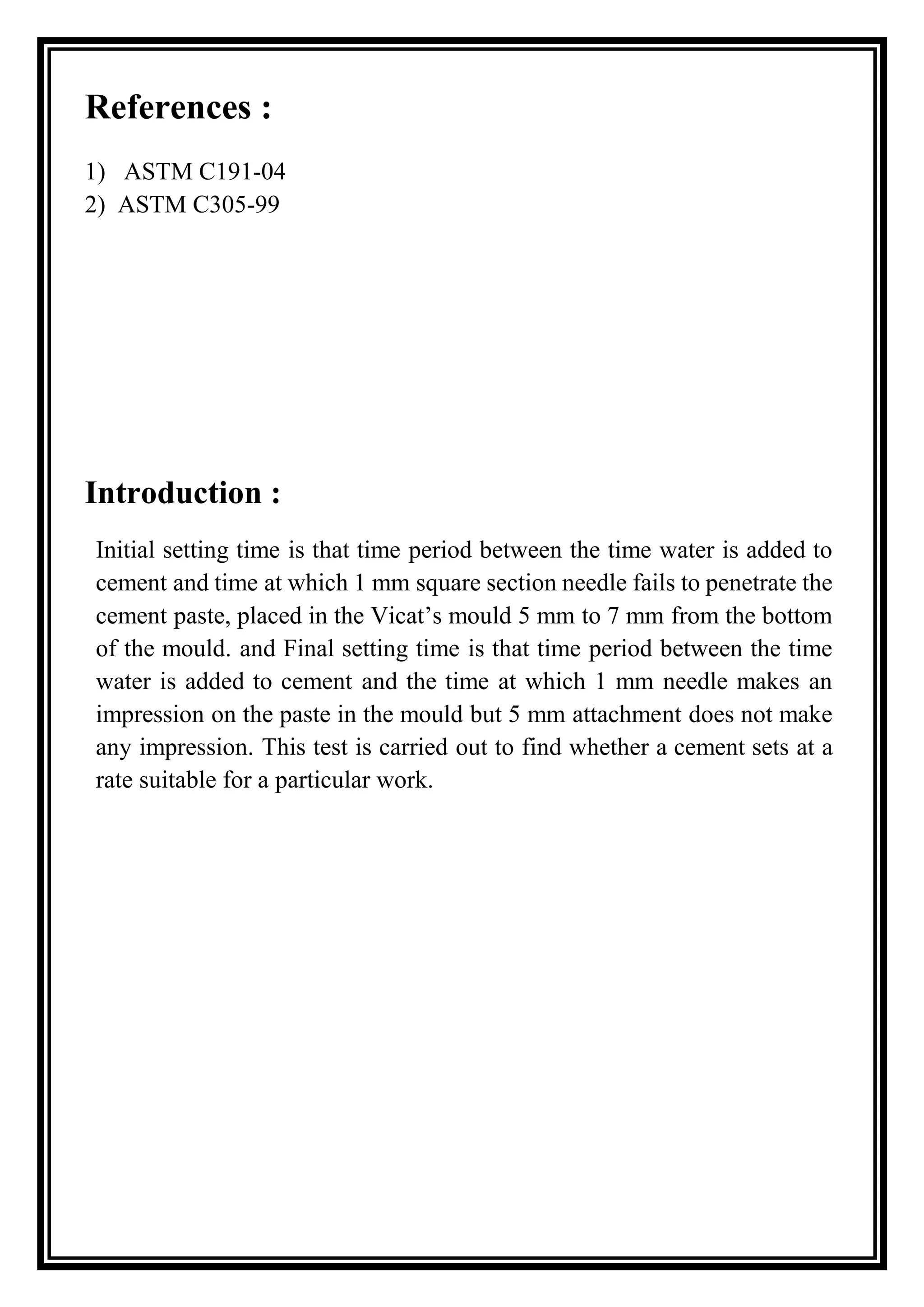Setting Time of Hydraulic Cement By Vicat Needle | Jameel Academy | PDF