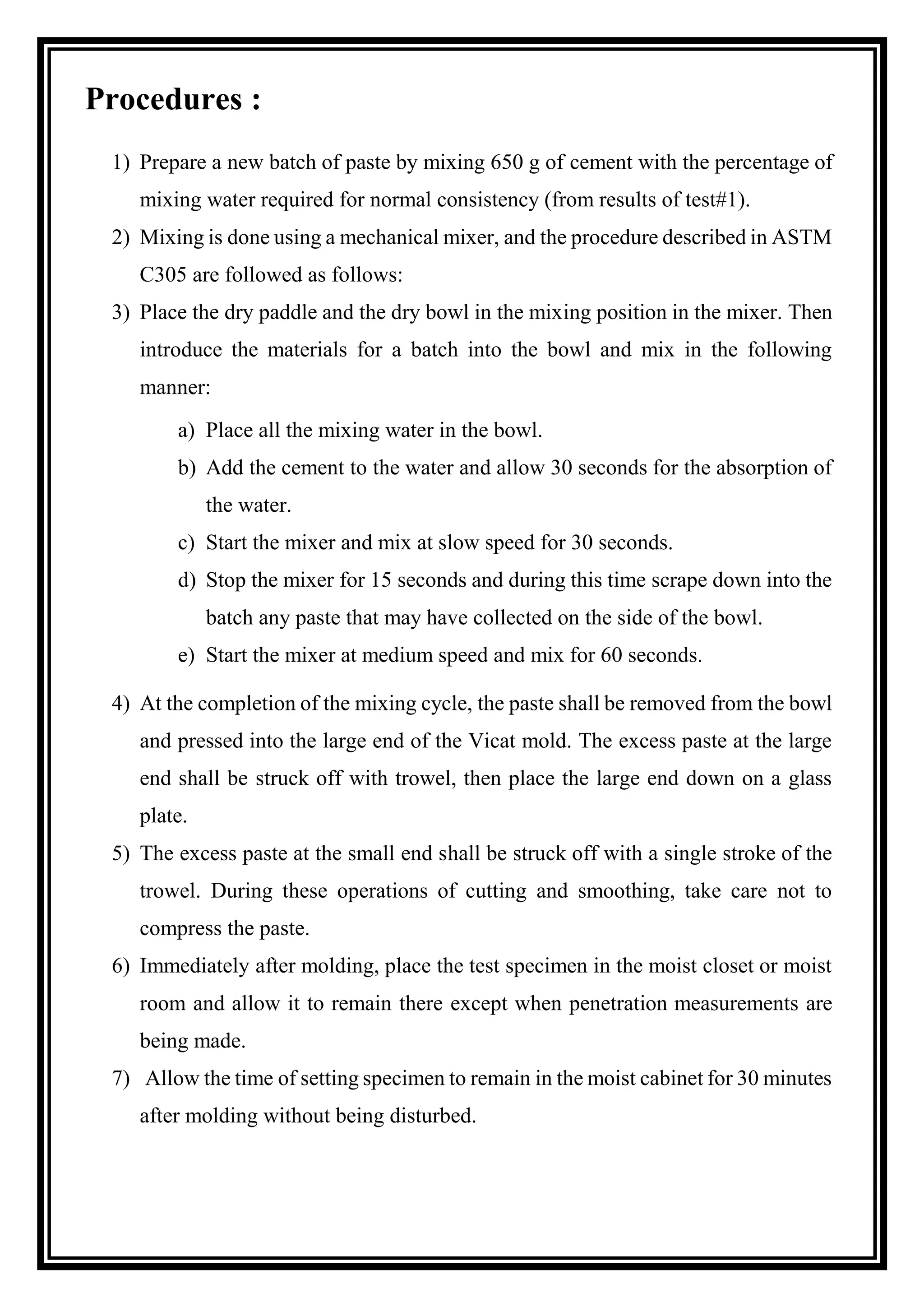 Setting Time of Hydraulic Cement By Vicat Needle | Jameel Academy | PDF