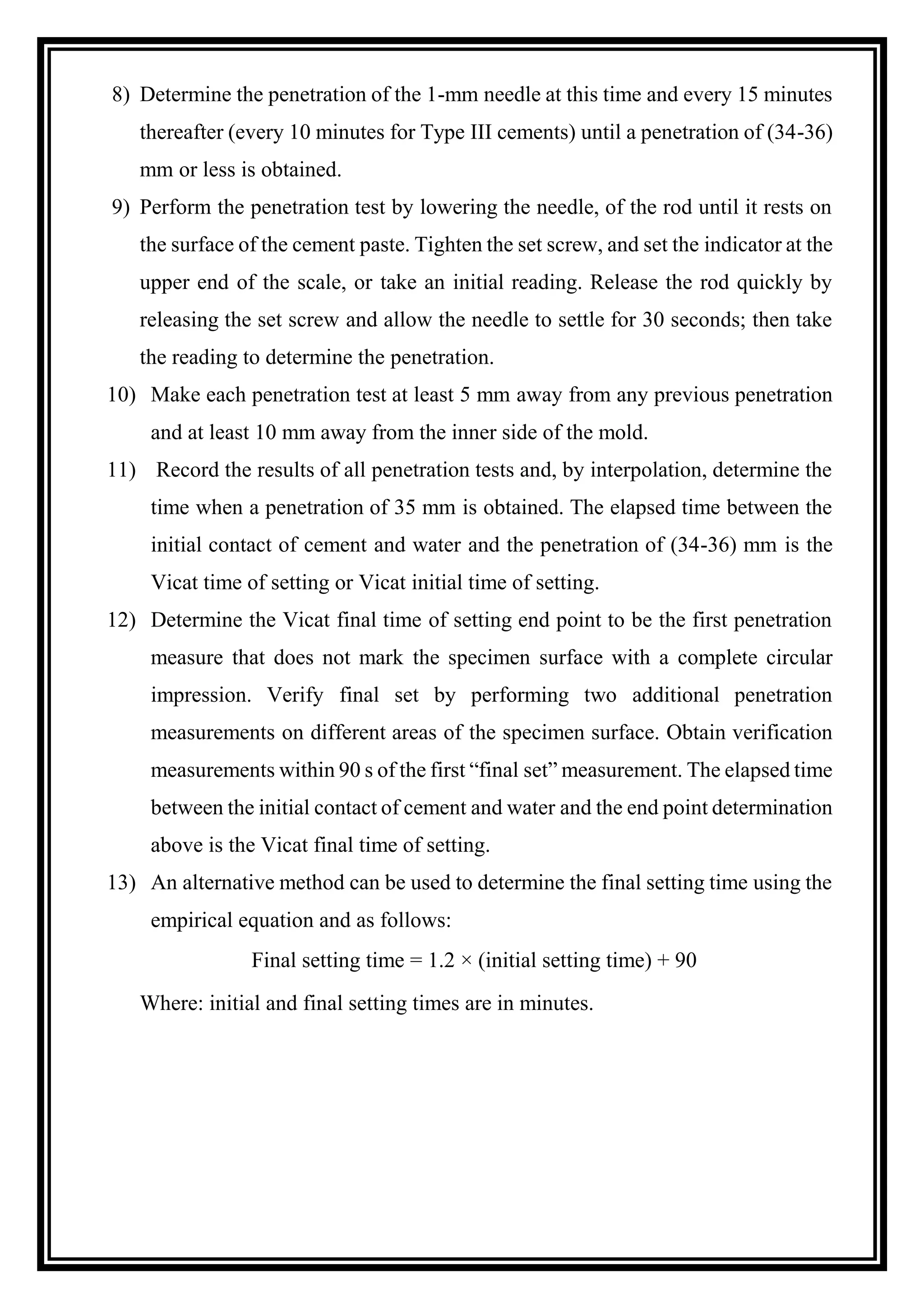 Setting Time of Hydraulic Cement By Vicat Needle | Jameel Academy | PDF