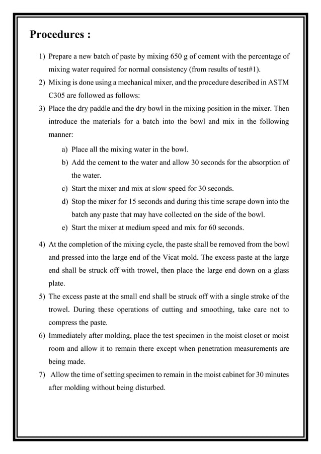 Setting Time of Hydraulic Cement By Vicat Needle | Jameel Academy | PDF ...