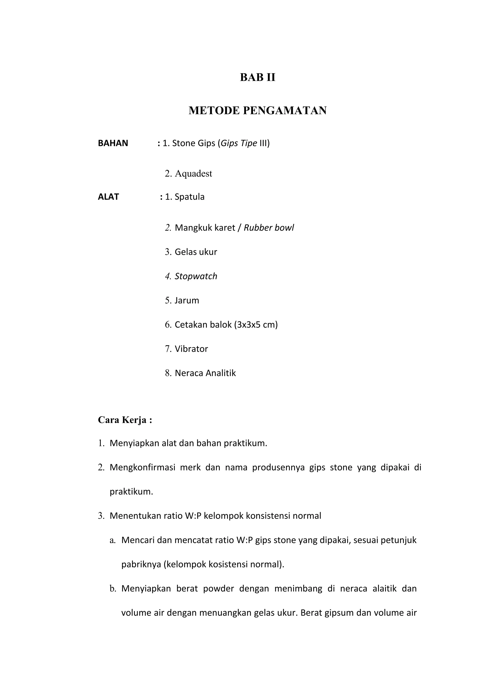 SETTING TIME GYPSUM TYPE III KEDOKTERAN GIGI RASIO W/P | PDF