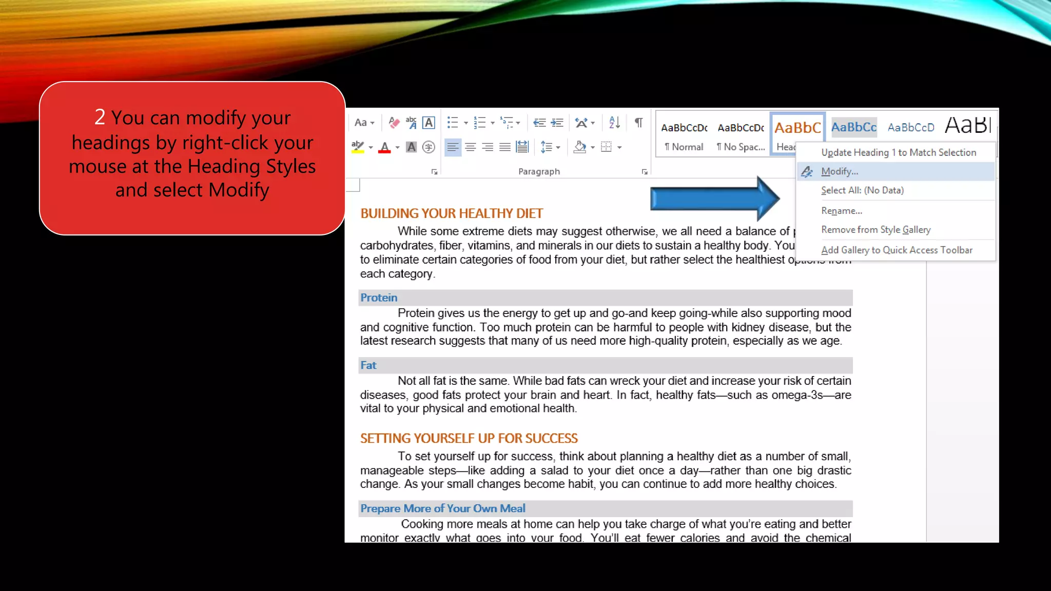Setting up a heading in word 2013 | PPT