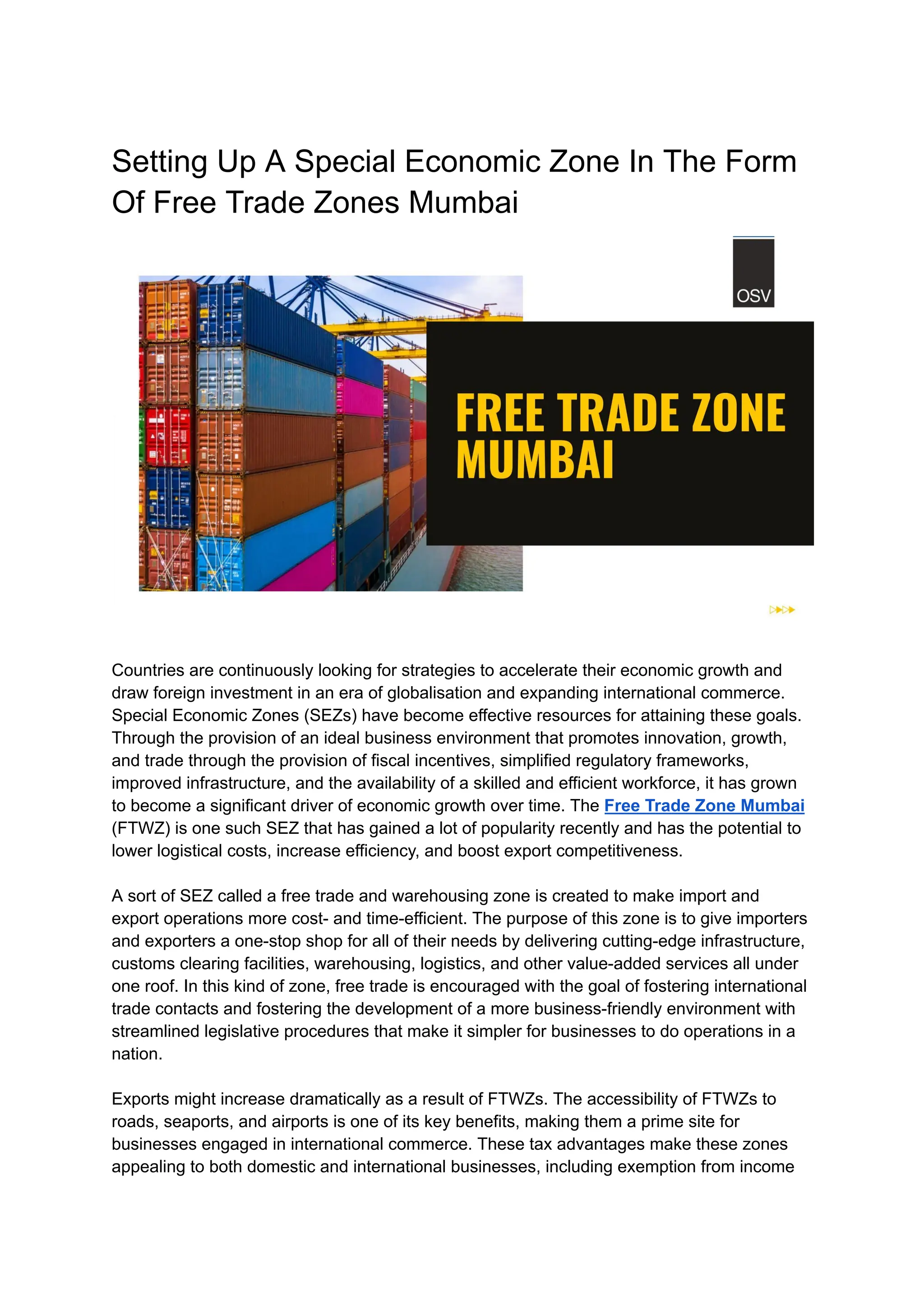 Setting Up A Special Economic Zone In The Form Of Free Trade And ...