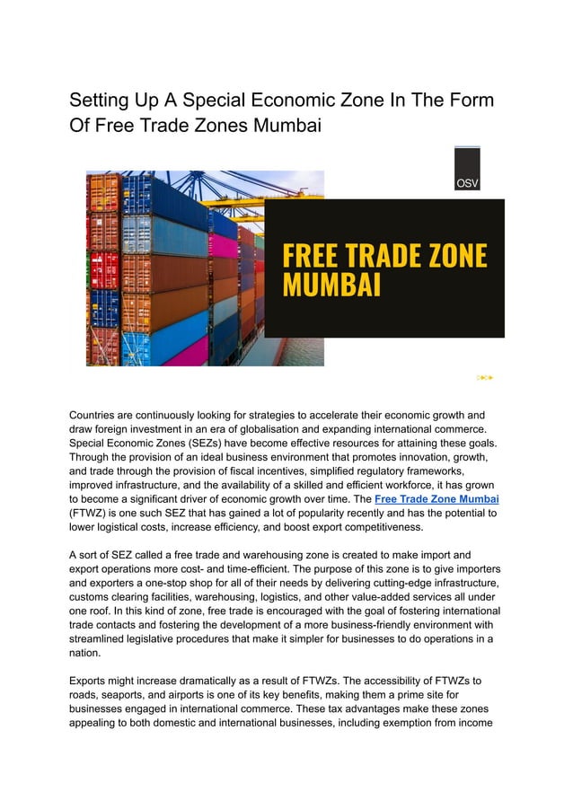 Setting Up A Special Economic Zone In The Form Of Free Trade And ...
