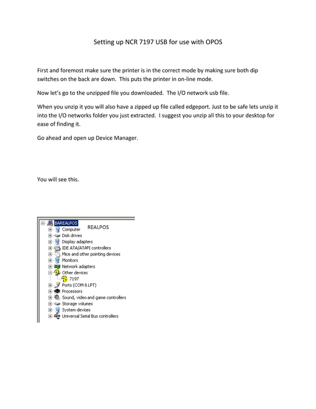 Setting up ncr 7197 usb for use with opos | DOC