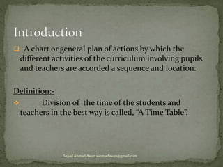 Setting up of time table for school by Sajjad Ahmad Awan PhD scholar | PPT