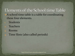Setting up of time table for school by Sajjad Ahmad Awan PhD scholar | PPT