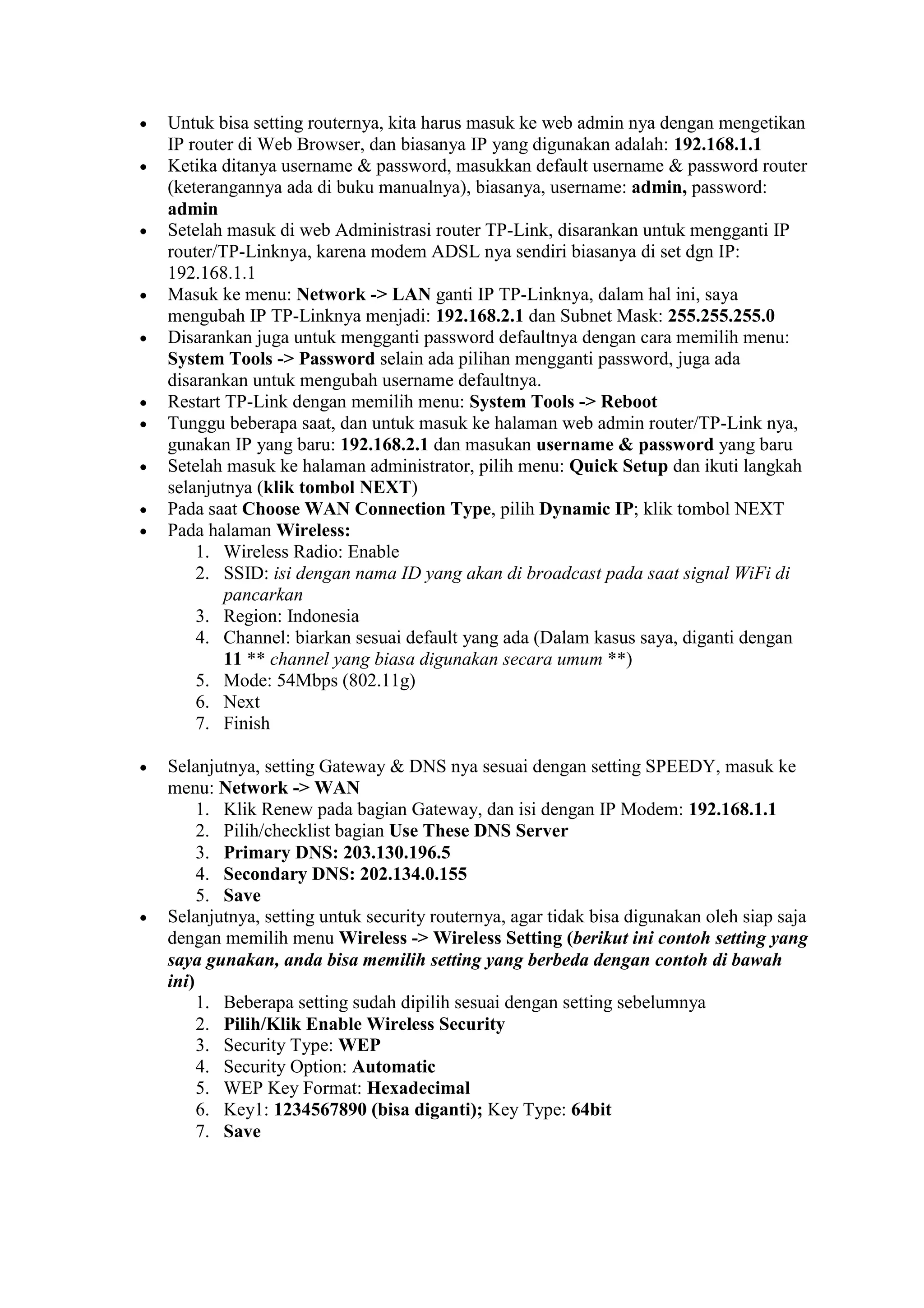 Setting wireless router tp | DOCX