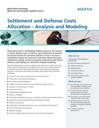 Settlement And Def Costs Allocations Fact Sheet 122010 | PDF