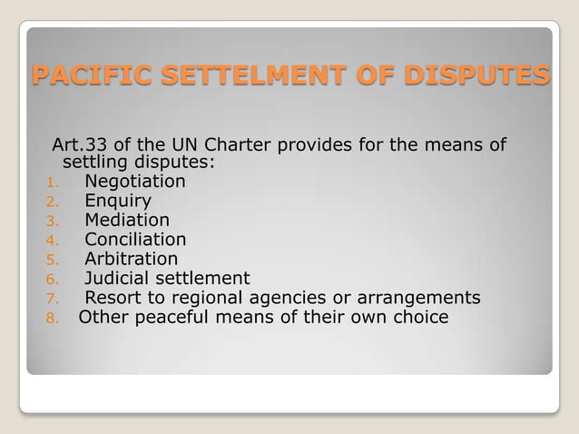 Settlement of international disputes | PPTX | Law