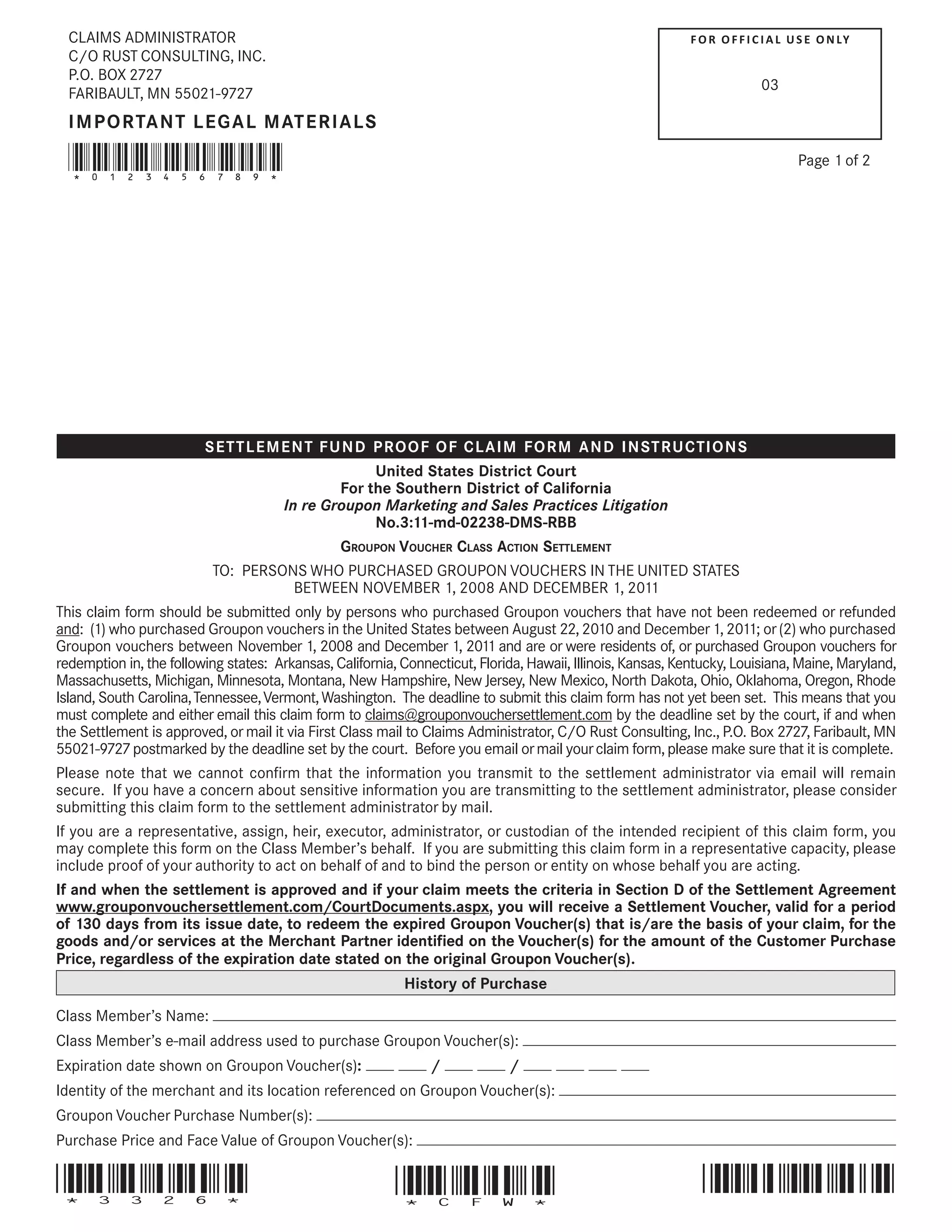 Groupon settlement voucher claim form | PDF