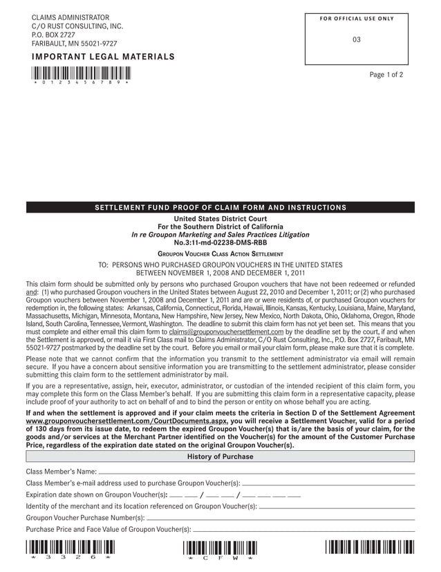 Groupon settlement voucher claim form | PDF