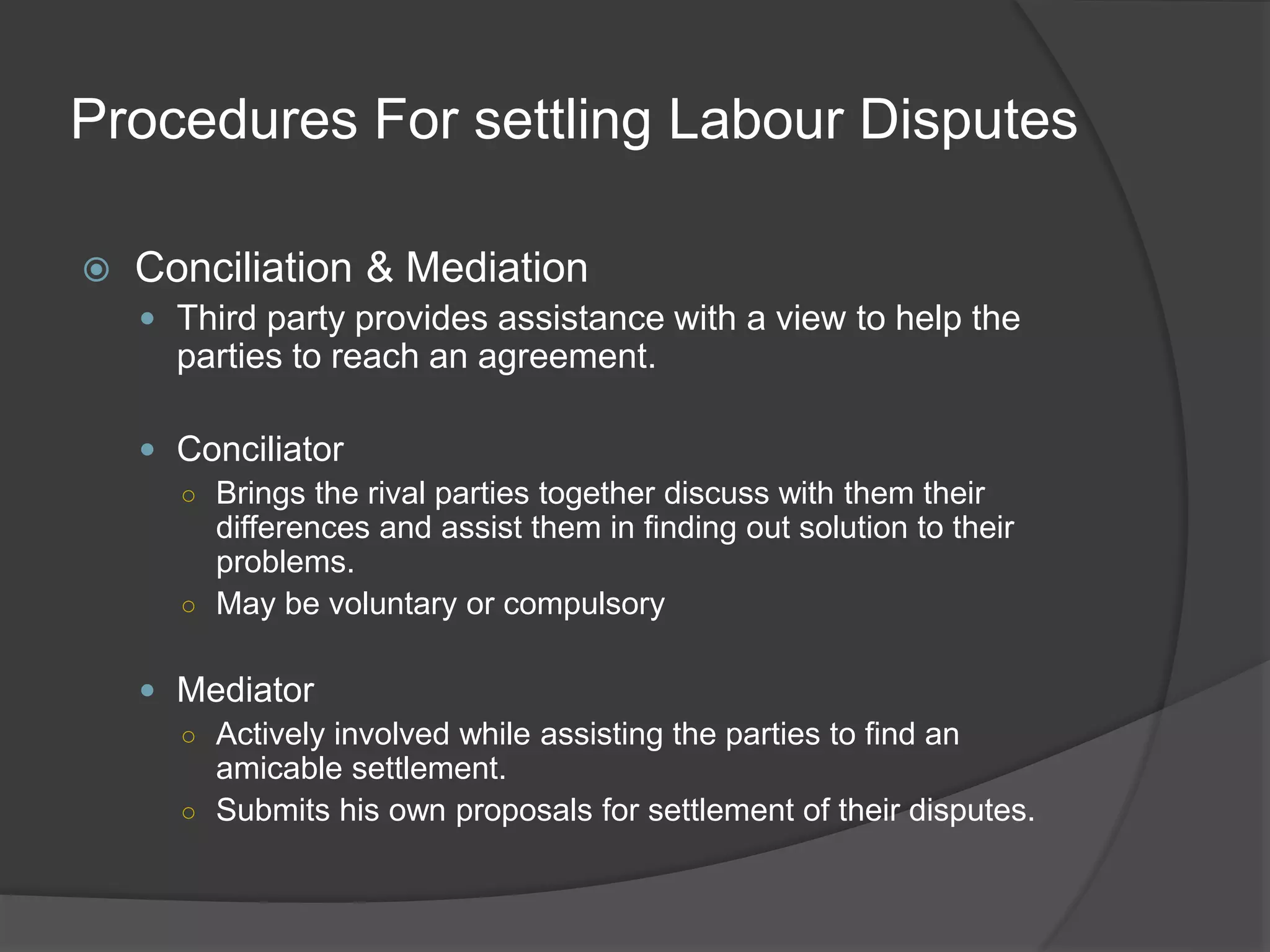 Methods Of Settling Labour Disputes | PPTX