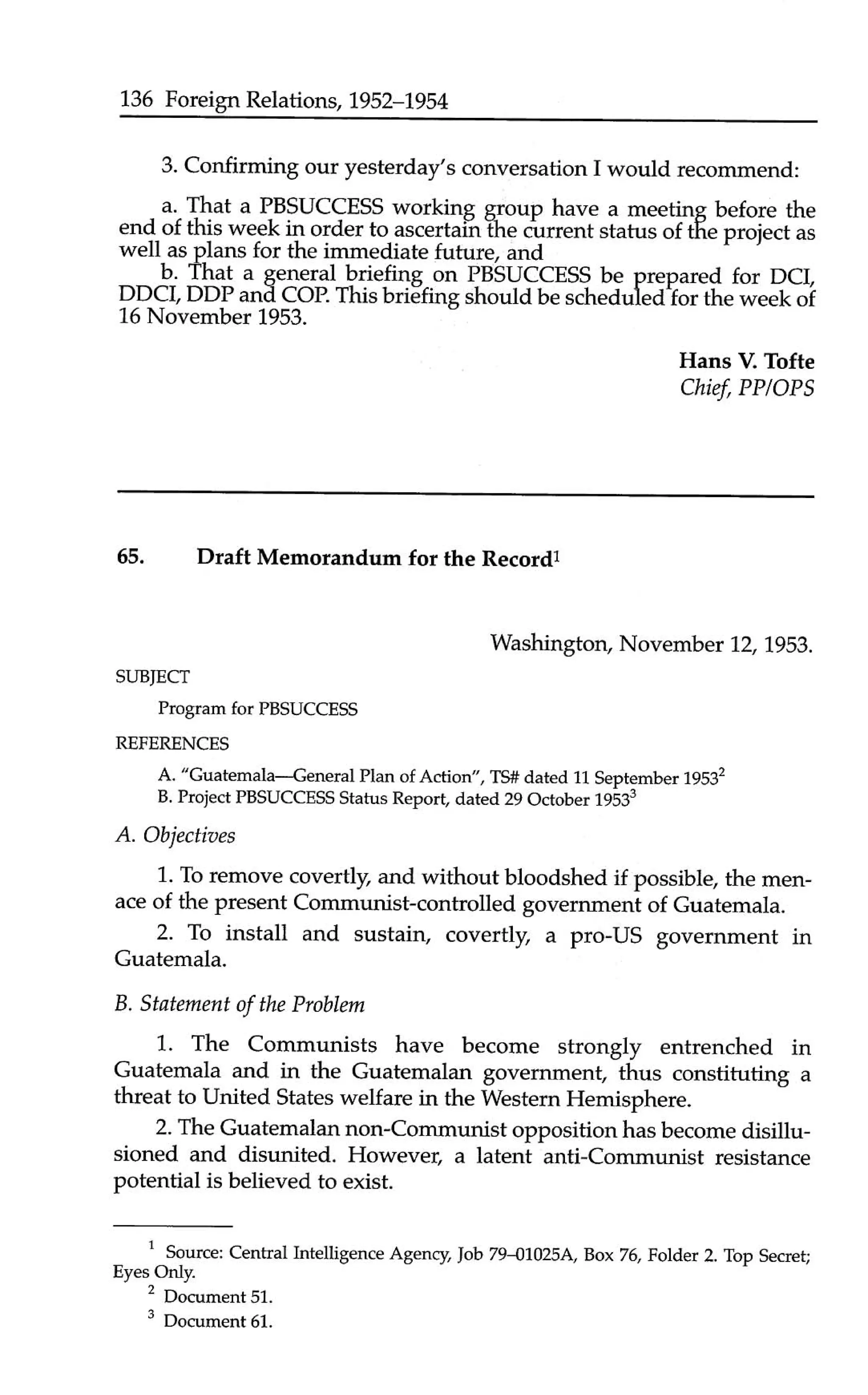 Setup 3 - the playbook - draft memorandum for the record nov 12 1953 | PDF