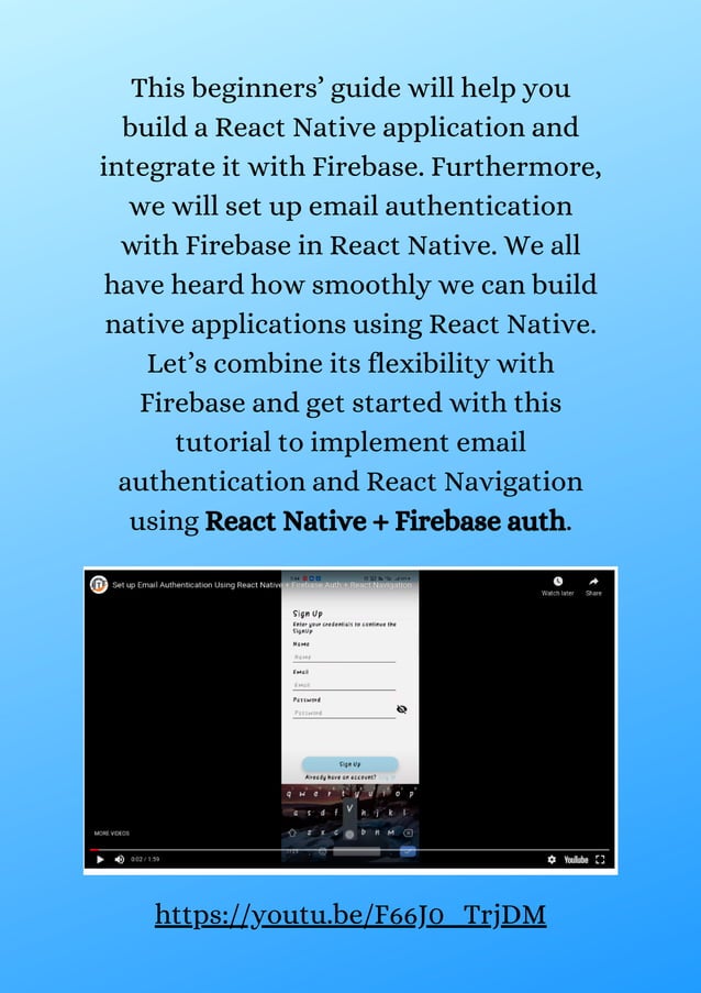 Set Up Email Authentication Using React Native Firebase Auth React 