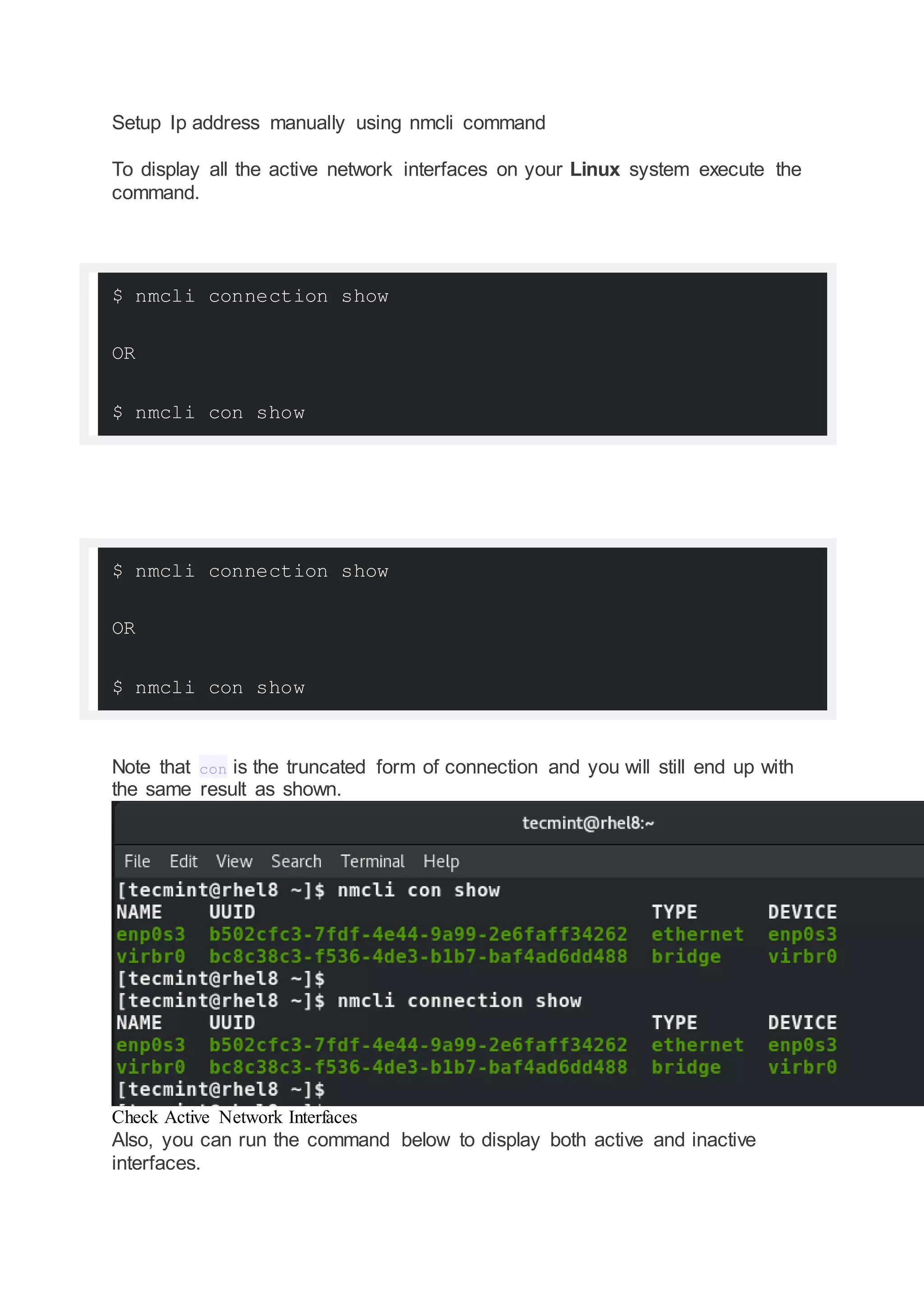 Setup Ip Address Manually Using Nmcli Command Docx