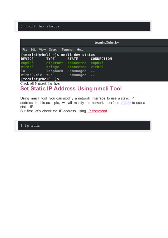 Setup Ip Address Manually Using Nmcli Command Pdf