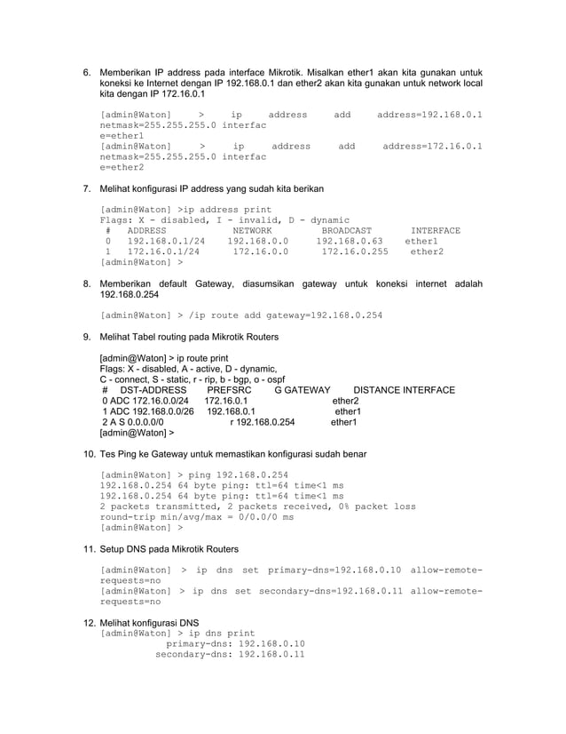 Setup mikrotik sebagai gateway | PDF