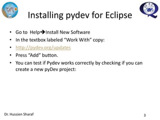 Setup python with eclipse | PPTX | Programming Languages | Computing
