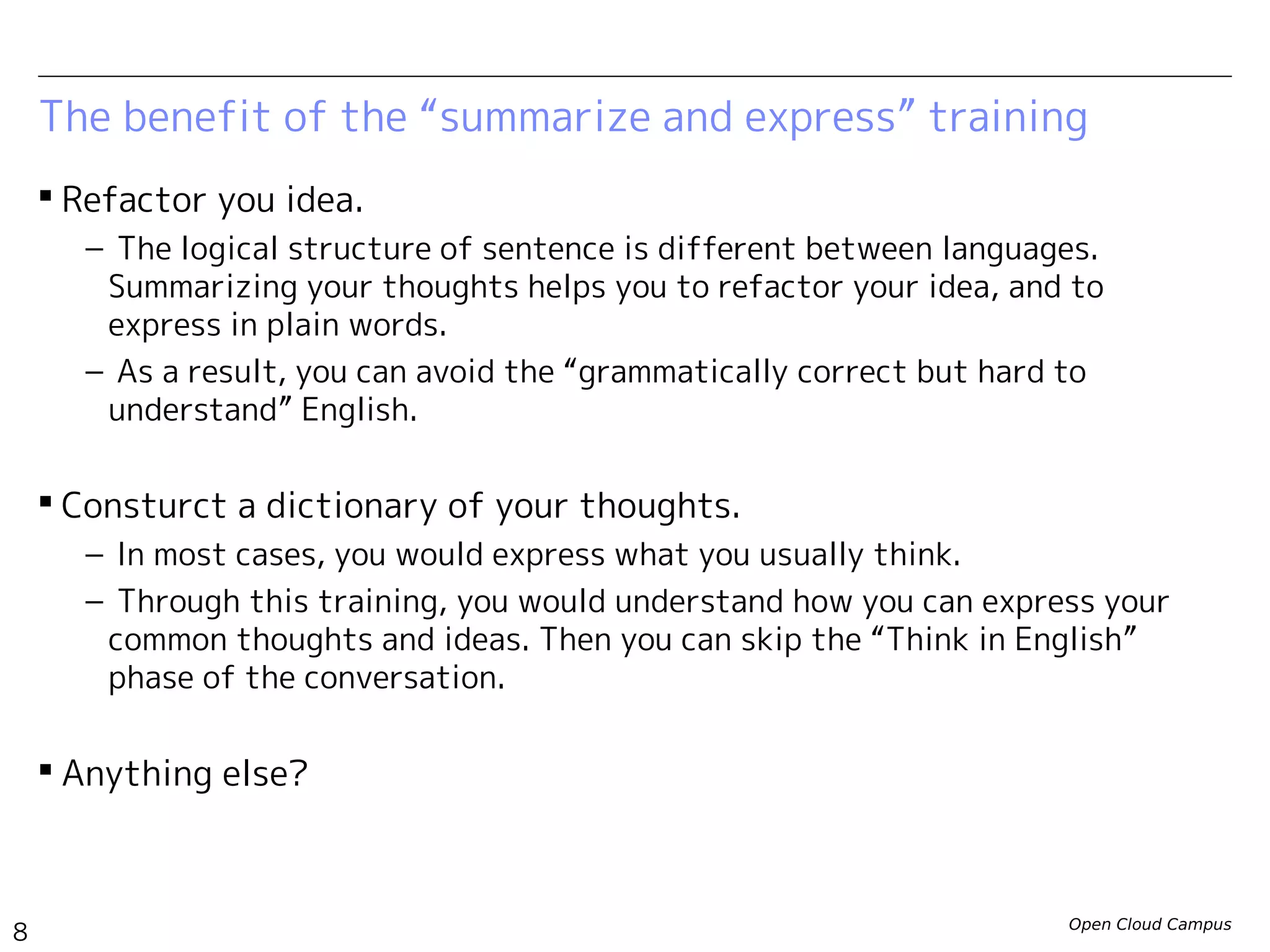 "Summarize and Express” Training in English | PPT