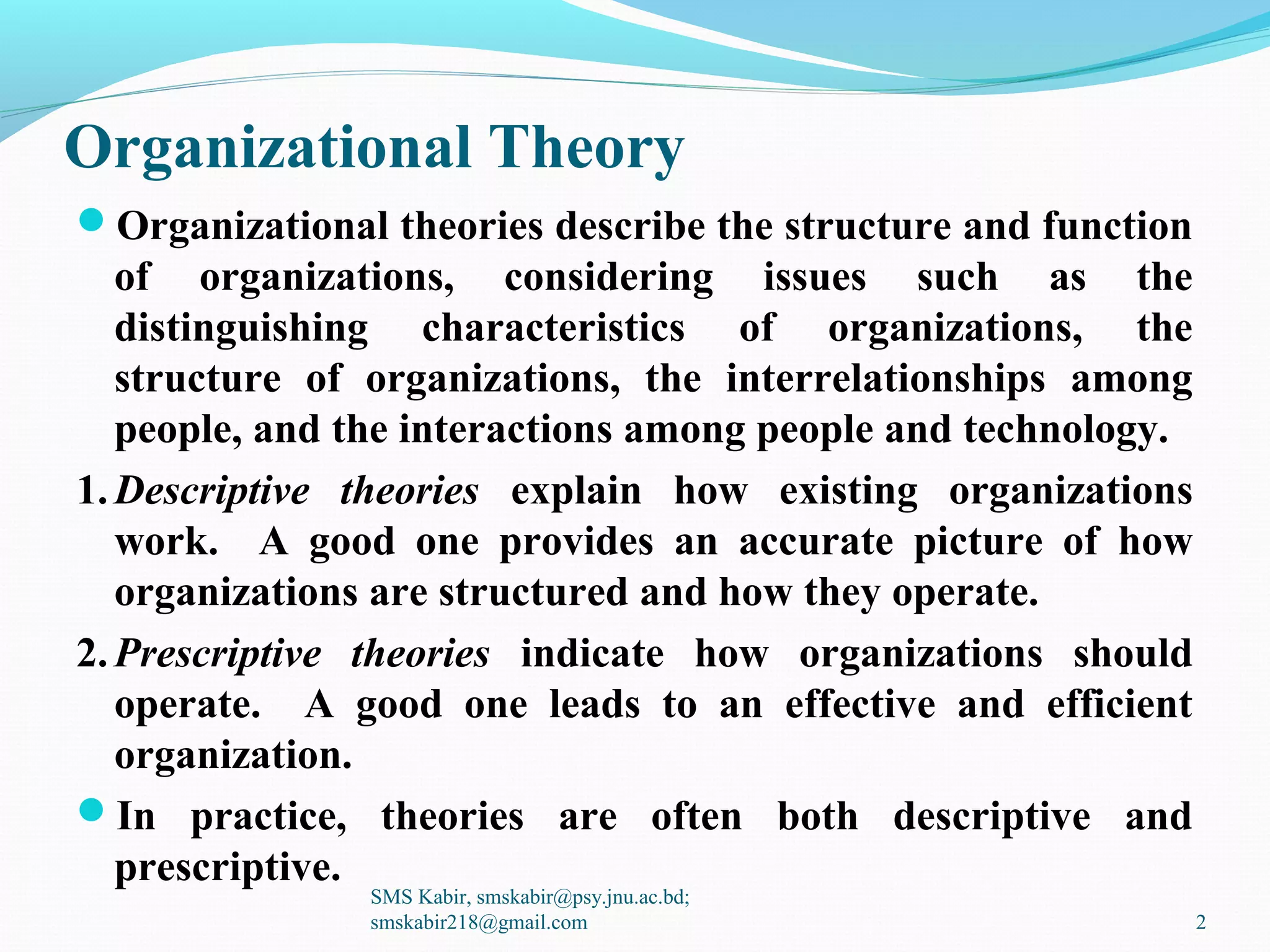 Organizational Theroy | PPT | Business | Business and Finance