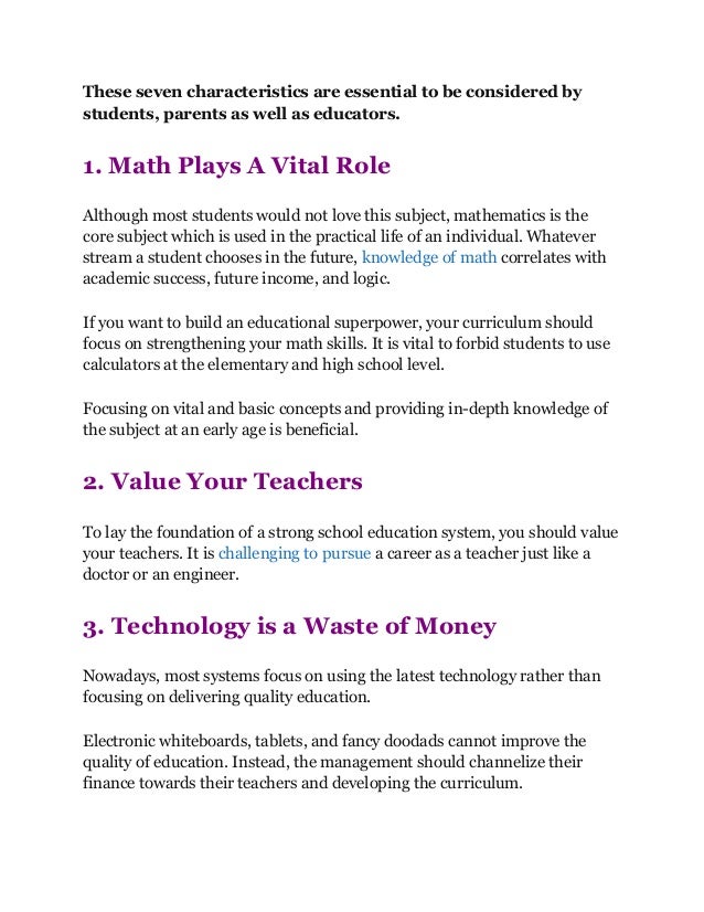Seven Characteristics of Excellent School Education System | PDF