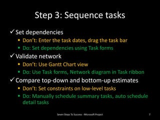 Seven Basic Steps to Build Realistic Schedule in Project 2010 | PPTX