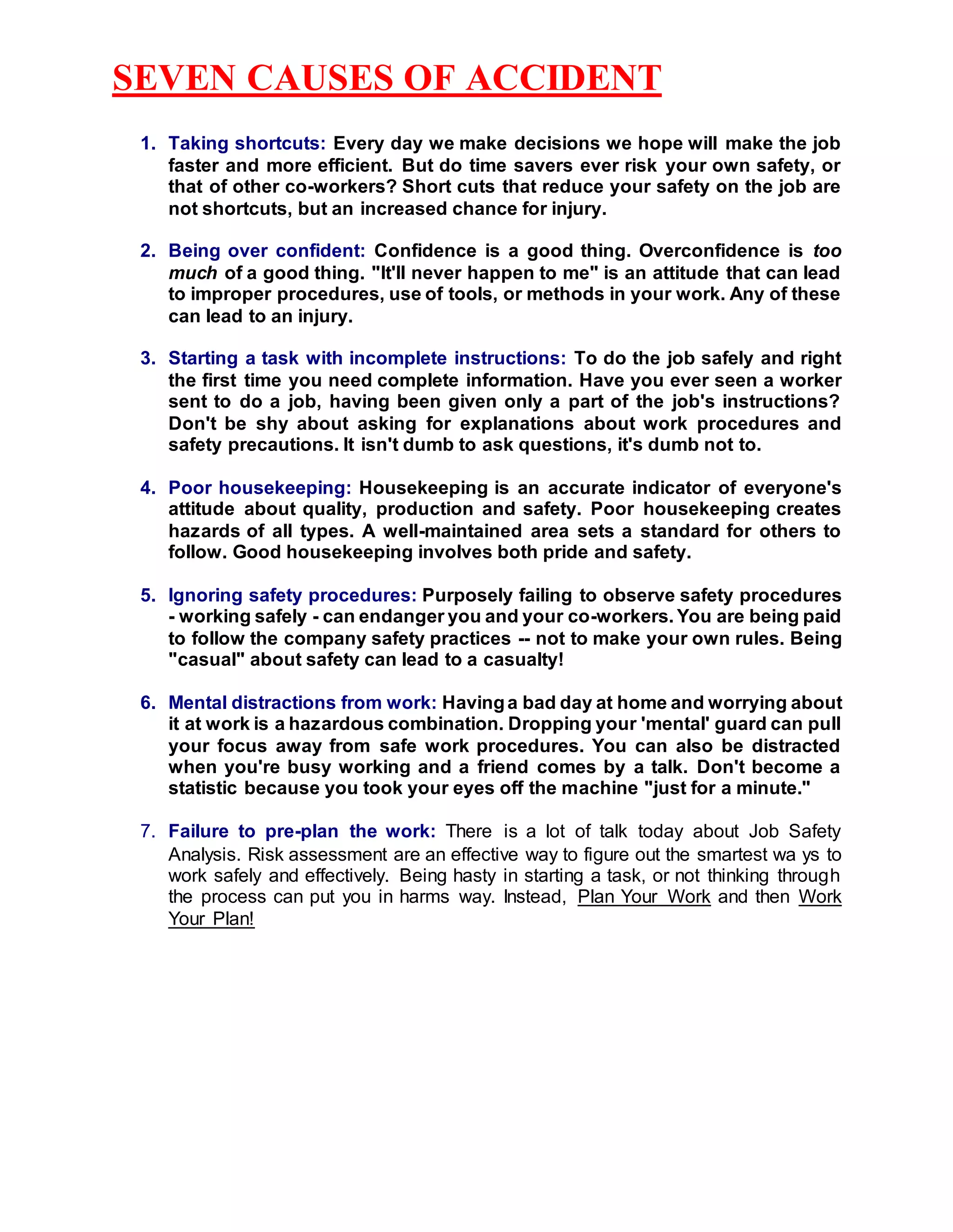 Seven causes of accident | DOCX