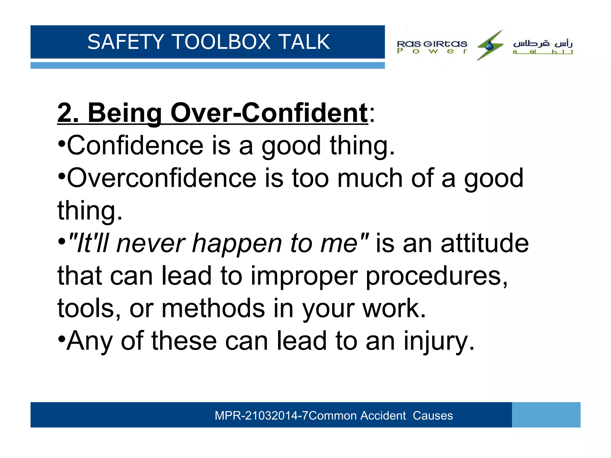 SAFETY TOOLBOX TALK: Seven Common Accident Causes | PPT