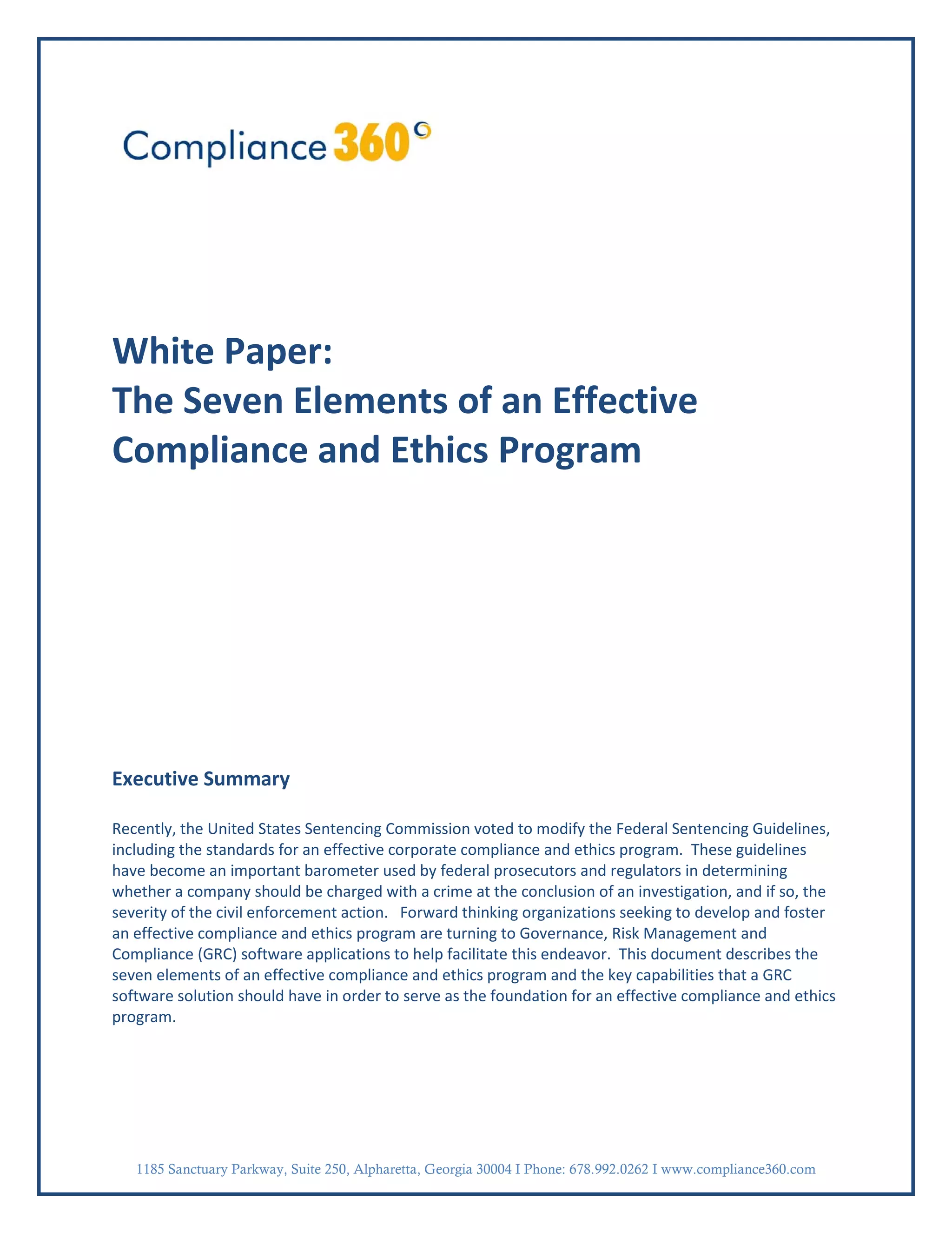 Seven Elements Of Effective Compliance Programs | PDF