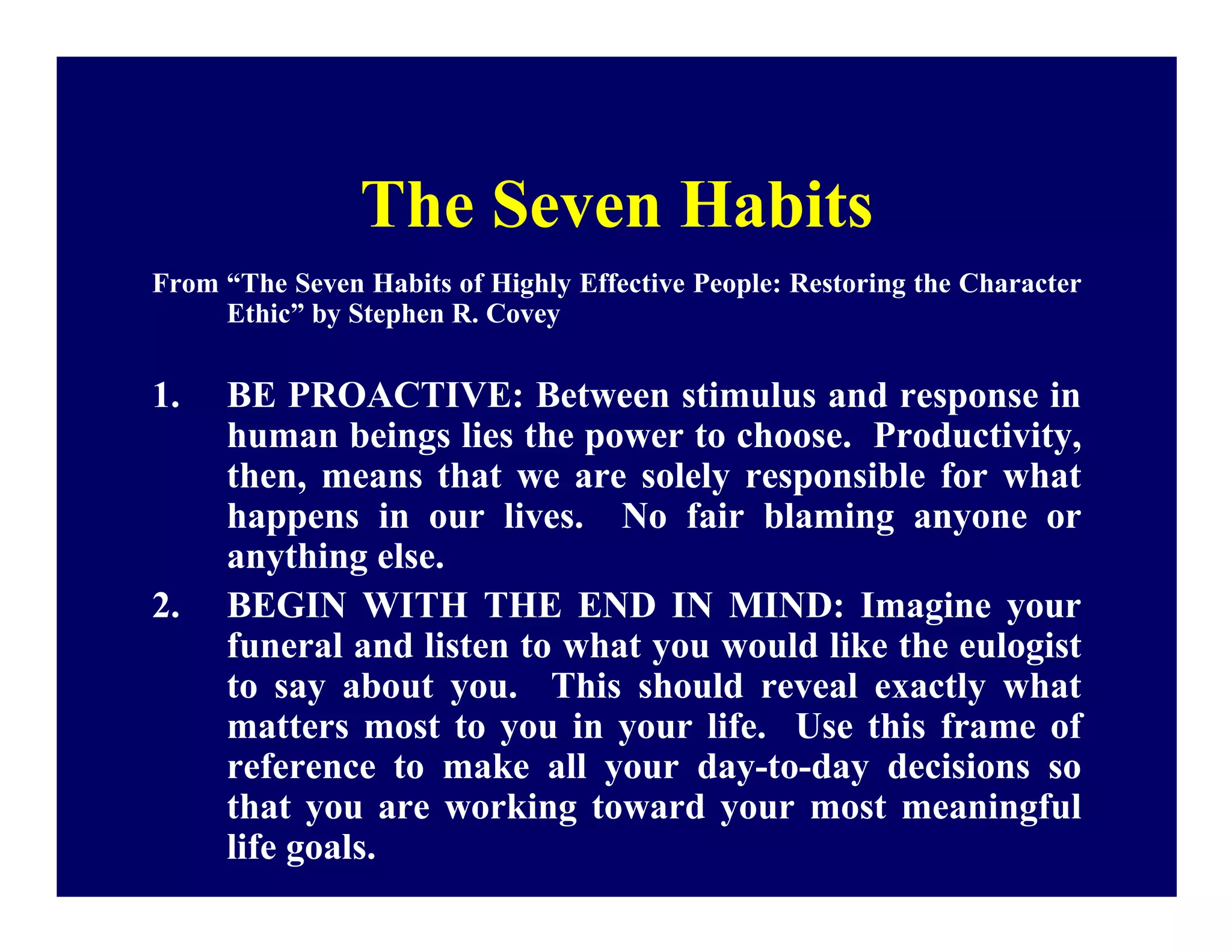 Seven habits of highly effective people | PDF