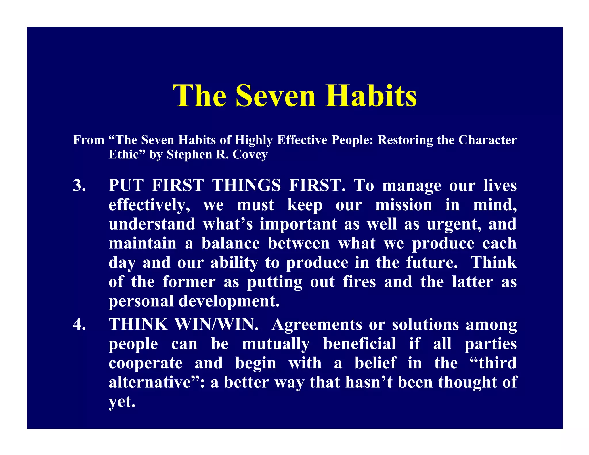 Seven habits of highly effective people | PDF