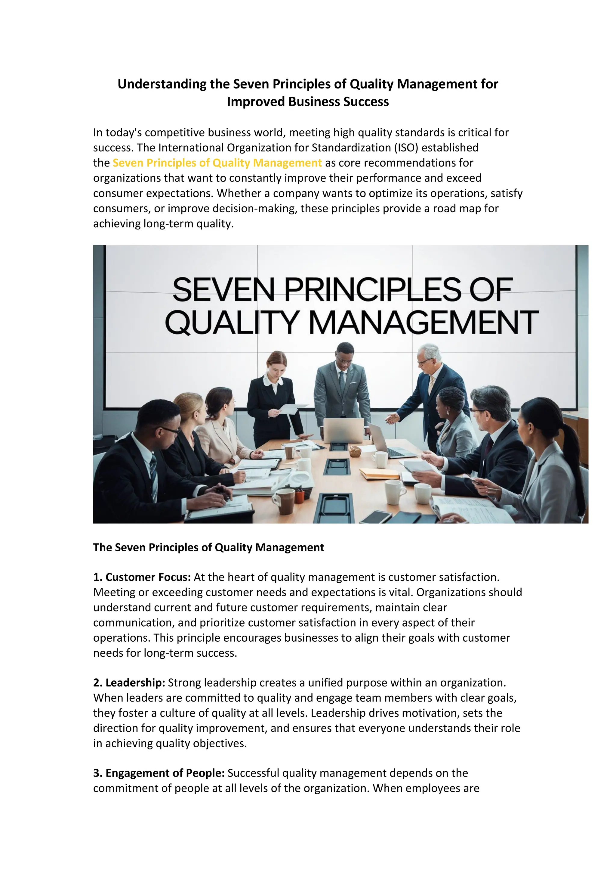 Understanding the Seven Principles of Quality Management | PDF